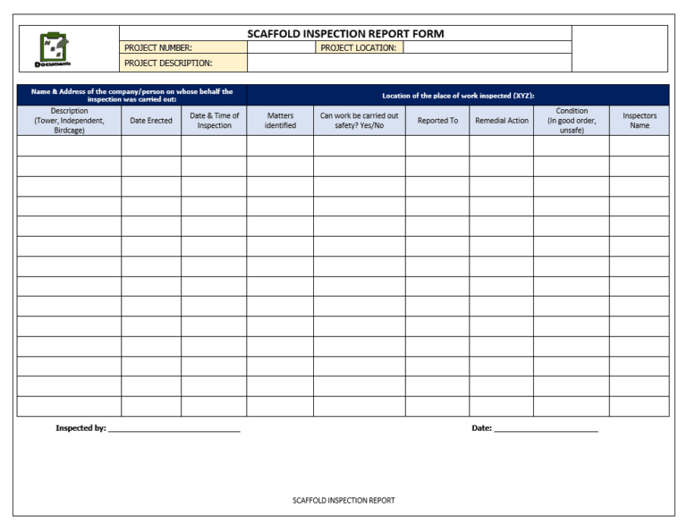 Scaffold Inspection Report Form
